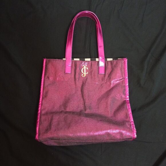 Juicy Couture | Bags | Juicy Couture Metallic Pink Tote Bag Jc Emblem ...